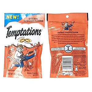 Temptations Cat Treats Variety Pack Bundle of 4 Flavor Pouches (Rockin? Lobster, Shrimpy Shrimp, Tempting Tuna, Tantalizing Turkey; 3 oz Each)