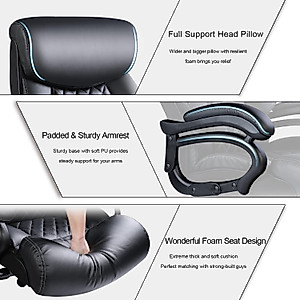 BOWTHY Big and Tall Office Chair 400 lbs - Executive Leather Swivel Chair with Arms, High Back Desk Chair with Adjustable Lumbar Support Heavy Duty Metal Base, Office Chairs for Heavy People (Black)