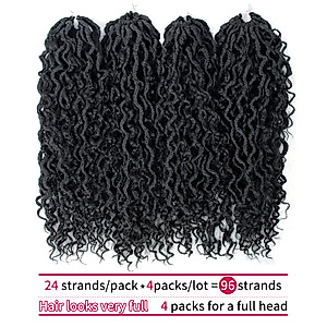 New Goddess Locs Crochet Hair Extensions 18Inch Pre-looped River Fauxs Locs Wavy Curly Fauxlocs Bohemian Crochet Braids 4Packs(1B, 18inch) …