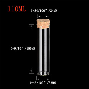 Glass Bottles Vials Jars Test Tube With Cork Stopper Empty 110ml Jars Glass Transparent Clear Bottles Corks 12units (110ml)