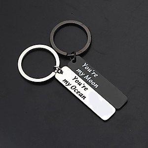 FAADBUK Cartoon Inspired Gift Couple Keychain Best Friends Jewelry Set You're My Moon You're My Ocean