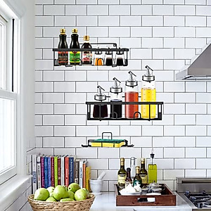 Shower Caddy Organizers, Adhesive Shower Basket Shelf with Hooks, No Drilling Rustproof Bathroom Shower Rack Organizers with Toothbrush Holder Soap Dish for Inside Shower & Kitchen Storage-Matte Black