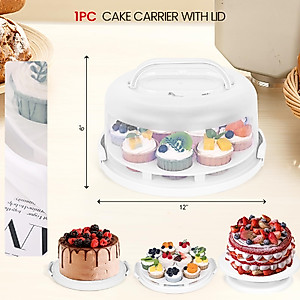 JOHOUSE Cake Carrier with Lid, White Round Cake Holder Cupcake Container with Dome for 11 Cupcakes 2 in 1 Portable Dessert Container for Cake Pie Muffin Cobbler