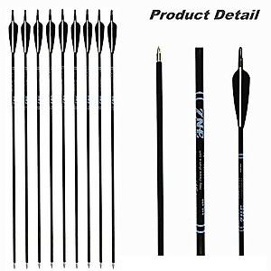 12 Pack Archery Carbon Arrows 350 Spine Shafts with Field Points for Compound and Recurve Bows Target Shooting Hunting(31 Inch)
