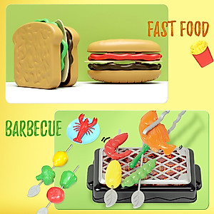 Kids Kitchen Playset, Pretend Play Kitchen Accessories, 105pcs Toy Kitchen Set with Pots, Pans, Mini Food, BBQ Grill for Girls Boys, Cooking Toys Kids Play Dishes for Toddlers 1 2 3 4 5