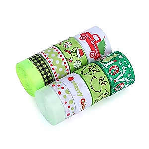 Meseey Red Green Ribbon 10 Rolls Total 50 Yards Christmas Craft Satin Ribbon Funny Cartoon Character Gift Wrapping Ribbon Decorative Ribbon for Xmas Tree Wreath Bows DIY Craft Decoration (Christmas)