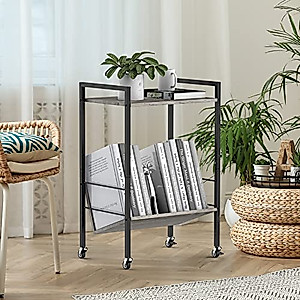 YBING Record Player Stand with Record Storage Vinyl Record Storage Table 2-Tier Turntable Stand Record Display Table with Wheels, Gray