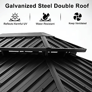 ABCCANOPY Hardtop Gazebo 12x16 - Outdoor Metal Hard Top Gazebo, Permanent Galvanized Steel Aluminum Framed Pavilion with Netting and Curtain for Patio Backyard Lawn Garden (Double Roof, Wood Grain)