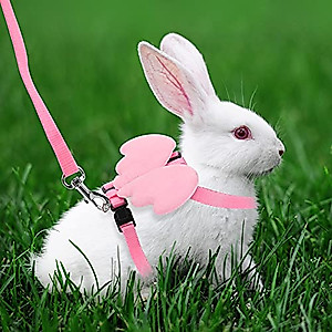 Molain 2Pcs Rabbit Harness and Leash, Adjustable Bunny Harness, Kitten Vest Harness and Leash Set, Cute Wings Pet Harness Leash Set for Bunny Puppy Kitten Ferret and Other Small Animals (Yellow+Pink)