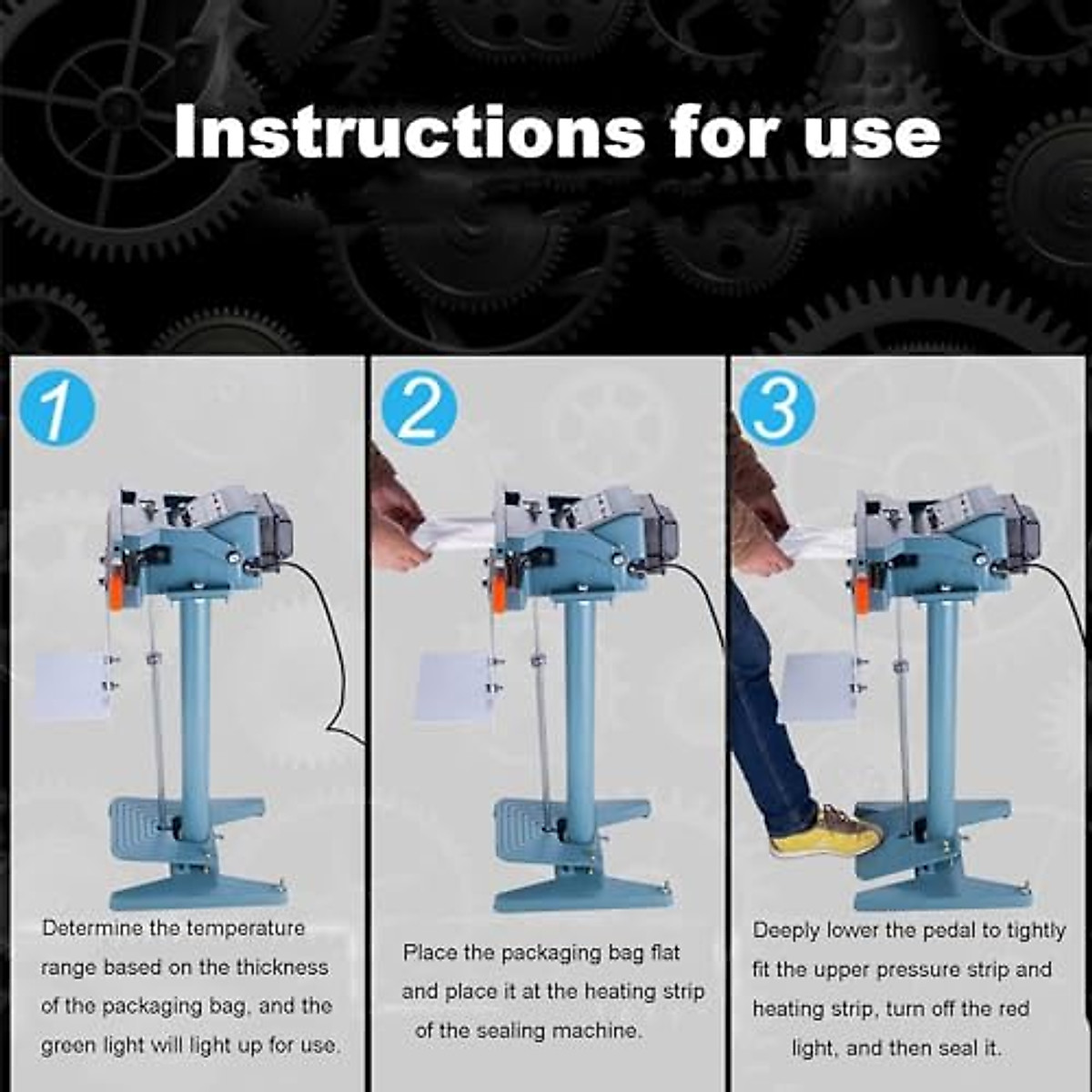 KJLYLPP Electromagnet Heavy Duty Impulse Foot Sealer,Foot Pedal Activator,Adjustable Work Table,Equipped with Large Storage Rack, 350-800mm Seal Length (Dualheating 650mm)
