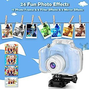 BKMLSR Kids Video Camera Waterproof 1080P HD 12MP Digital Children Action Cameras Toddler Camcorder with 32GB Card for 3-12 Years Old Girls Boys Christmas Birthday Gifts - Blue