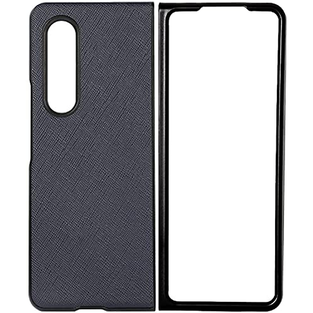 ZYKY Phone Case for Galaxy Z Fold 3, Genuine Leather Protection Cover PC Hard Shockproof Back Cover Protector Case Shell Compatible with Samsung Galaxy Z Fold 3 5G (Blue)