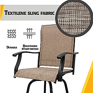 PIAOMTIEE Outdoor Bar Stools Set of 4, Bar Height Patio Chairs with High Back and Armrest, All Weather-Resistant Textilene Bar Stools Patio Furniture for Garden Lawn Deck, Brown