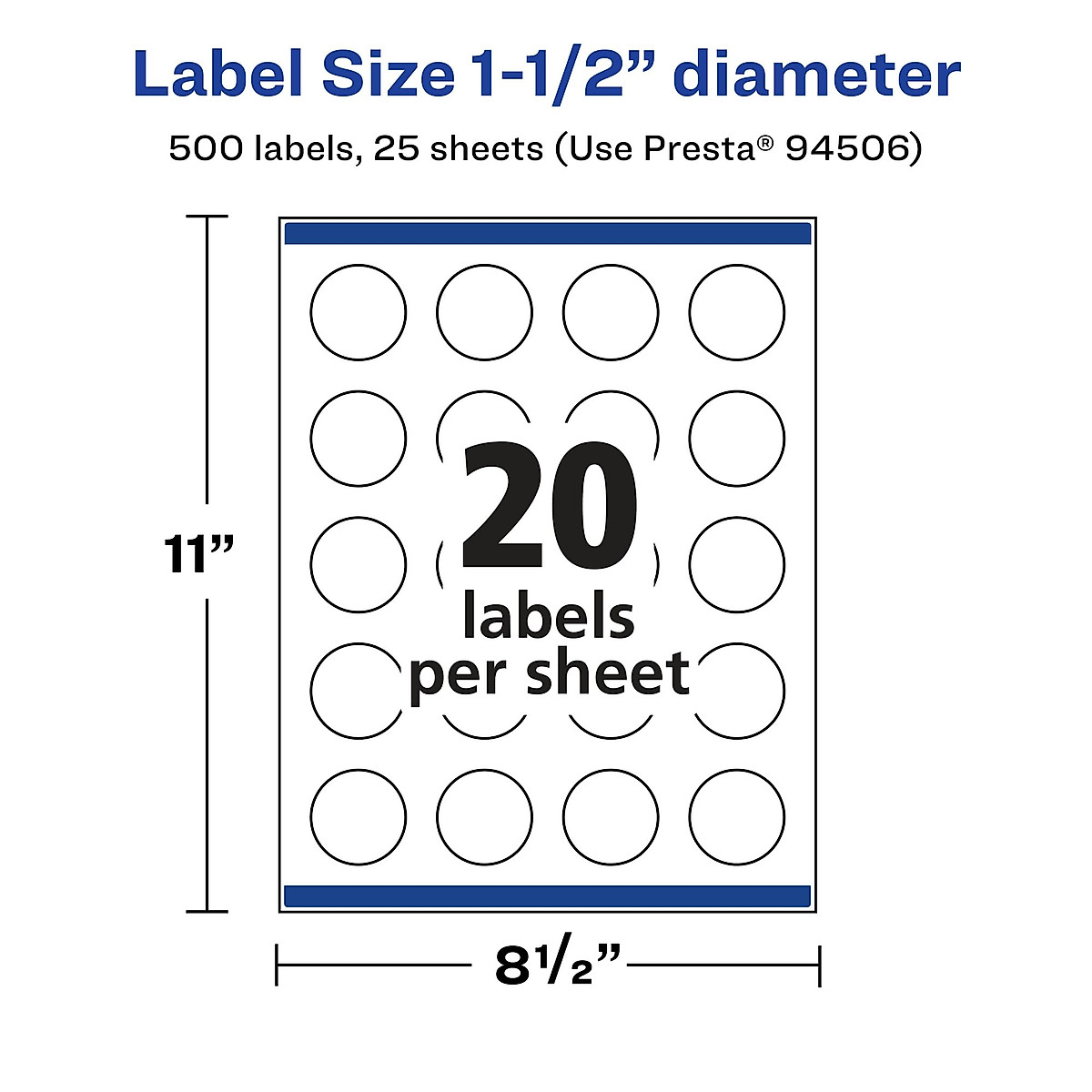 Avery Matte White Round Labels with Sure Feed, 1.5" Diameter, 500 Matte White Printable Labels