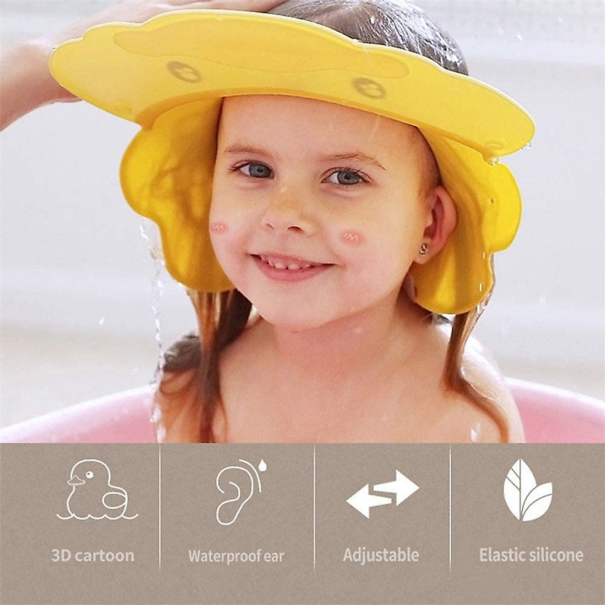 chislim Baby Shower Shampoo Cap,Adjustable Safety Bath Visor Waterproof Hair Washing Bathing Hat with Ear Protection for Toddler, Baby, Kids (Yellow)