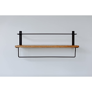 Wood Floating Shelves with Metal Towel Bar, Oak Kitchen Wall Storage Towel Rack, Bathroom Towel Holder, Wall Mounted Steel Towel Rack ETHIMO Classic I
