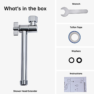 G-Promise Shower Head Extender, 6" Solid Brass Height/Angle Adjustable Shower Arm Extension with Single Locking Joint, Standard 1/2" Thread for Universal Shower Heads (6 inch, chrome)