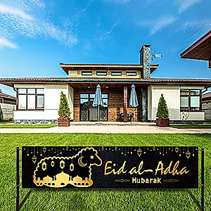 Eid al-Adha Mubarak Banner Party Decorations Supplies - Muslim Eid Mubarak Outdoor Yard Sign Banner Decorations