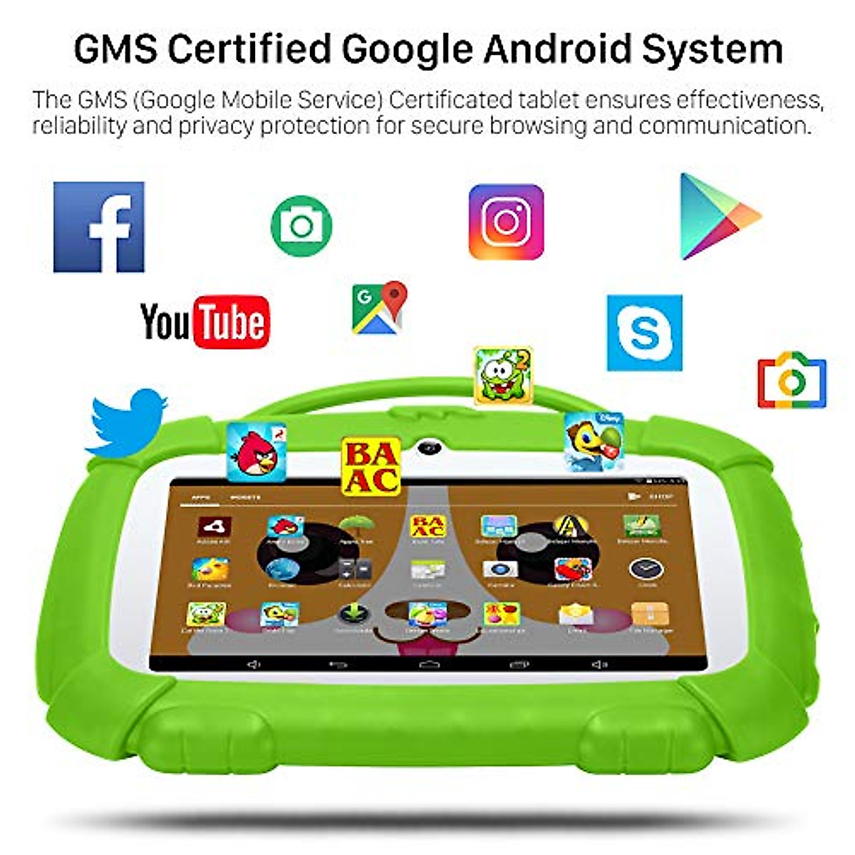 Padgene Kids Tablet 7 Inch,Android 9.0 Parental Control Kids Mode Pre-Installed WiFi Tablet Learning Games Camera IPS HD Display 1 GB+16GB with Kid-Proof Case (7 Inch, Green)