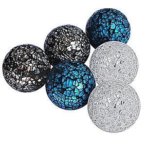 Kesywale 2.4 Inch Small Decorative Orbs Set of 6 Glass Mosaic Sphere Balls Centerpiece Glass Globe for Bowls, Vases and Dining Table Centerpieces Decor (B)