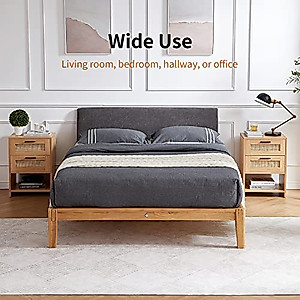 Mido Mido 2 Drawer Rattan Nightstand, Sturdy&Durable Natural Solid Wood Nightstand, End Table, Light Wood Bedside Table Wood Accent Table with Storage for Bedroom, Living Room, Natural