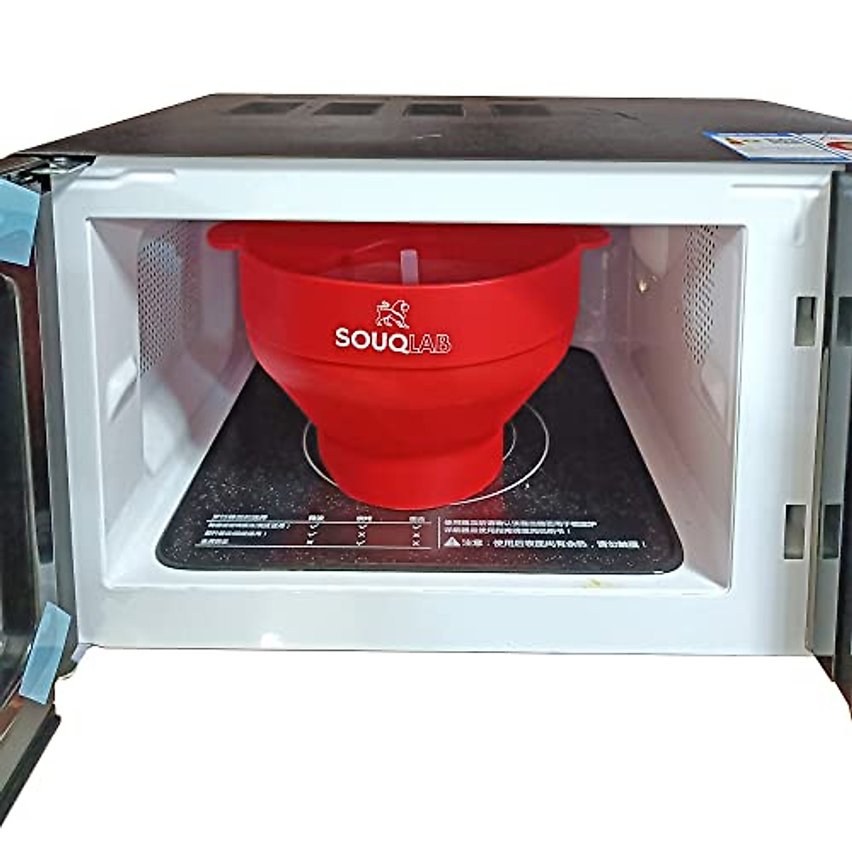 The orignal SOUQLAB silicone popcorn maker with lid, BPA Free, Microwave popocorn popper and dish washer safe