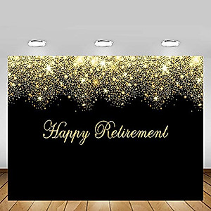MEHOFOTO Black and Gold Happy Retirement Photo Studio Backdrop Black Glitter Golden Congrats Retirement Party Decoration Banner Photography Background 7x5ft