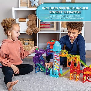 Play Brainy Magnetic Marble Run for Kids Ages 3 & Up - 130-Piece Magnetic Tiles with Rocket Elevator, Space-Themed Magnet Toys for Boys & Girls - STEM Educational Toys Set with Stickers & Storage Case
