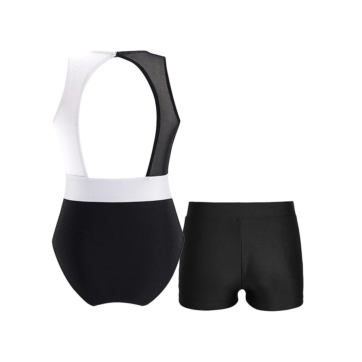 Hansber Kids Girls Sleeveless Gymnastics Leotards with Shorts 2 Piece Dance Outfits Ballet Dance Biketard Gym Workout Bodysuit White 7-8