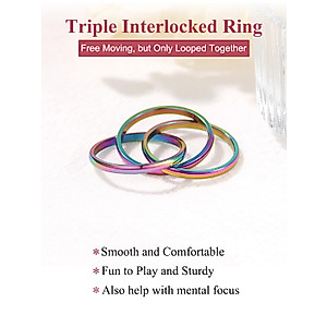FOCALOOK Womens Rainbow Ring Fashion Fun Ring Triple Interlocked Fidget Ring (Rainbow,8)