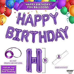 KatchOn, Purple Happy Birthday Balloons - 16 Inch, Helium Supported | Foil Happy Birthday Balloons Purple for Unicorn Birthday Decorations | Happy Birthday Balloon Banner, Purple Birthday Decorations