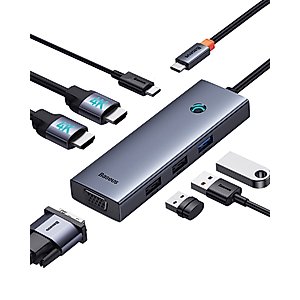 Docking Station Dual Monitor, Baseus 7 in 1 Laptop Docking Station 3 Monitors, USB C HUB with 4K HDMI, VGA, 100W PD, 3 USB for iPhone 15/MacBook/Dell/HP