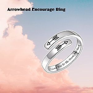 925 Sterling Silver Inspirational Ring Adjustable Rings Personality Encouragement Jewelry Gifts for Women(Design 2: I Love You To The Moon And Back)