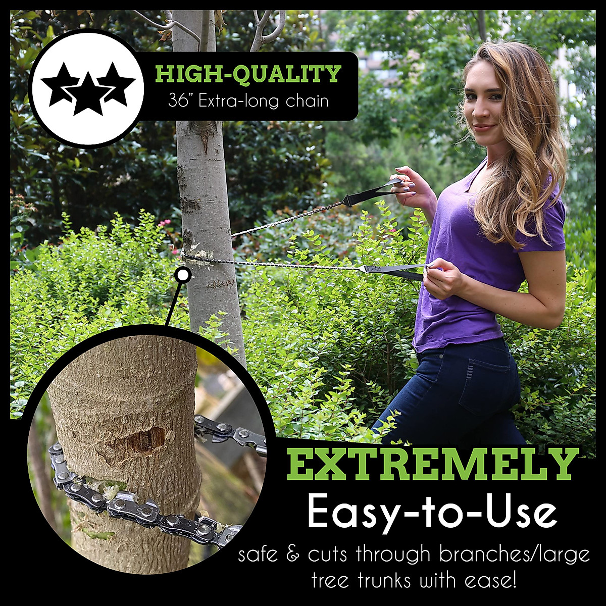 Pocket Chainsaw For Camping [36 Inch Heavy Duty Tool] -Manual Chain Saw, Survival Wire Saw -Rope Chain Saw For Cutting Tree Limbs -Hiking, Backpacking Gear -By SUMPRI