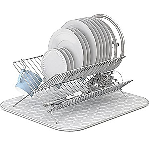 Simple Houseware Collapsible Dish Drying Rack w/ Dish Mat, Chrome