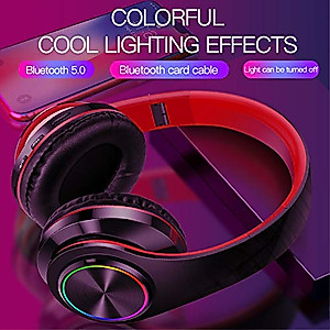 Amazing 7 LED Bluetooth Headphones with 8Hours Playtime, Wireless Headsets Over Ear, Hi-Fi Stereo, Multi-Colored Breathing Led, Built-in Mic, Snug Fit Earphones for Game Video DJ (Grey Blue)