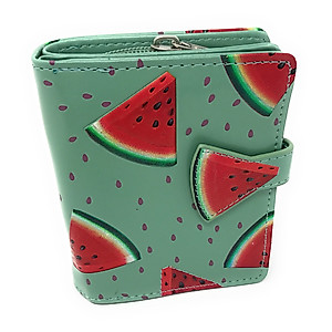 Shag Wear Small Watermelon Fruit Wallet for Women and Teen Girls Vegan Faux Leather 4.5" Green
