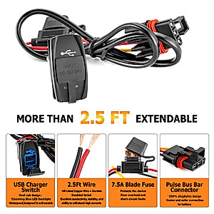 WeiSen Plug & Play Dual USB 4.2A Charger, Rocker Switch Style 18 AWG 12V/24V Fast Charge with Pulse Power Bar Plug Connector Compatible with Polaris RZR Ranger General Pulse Bus Bar