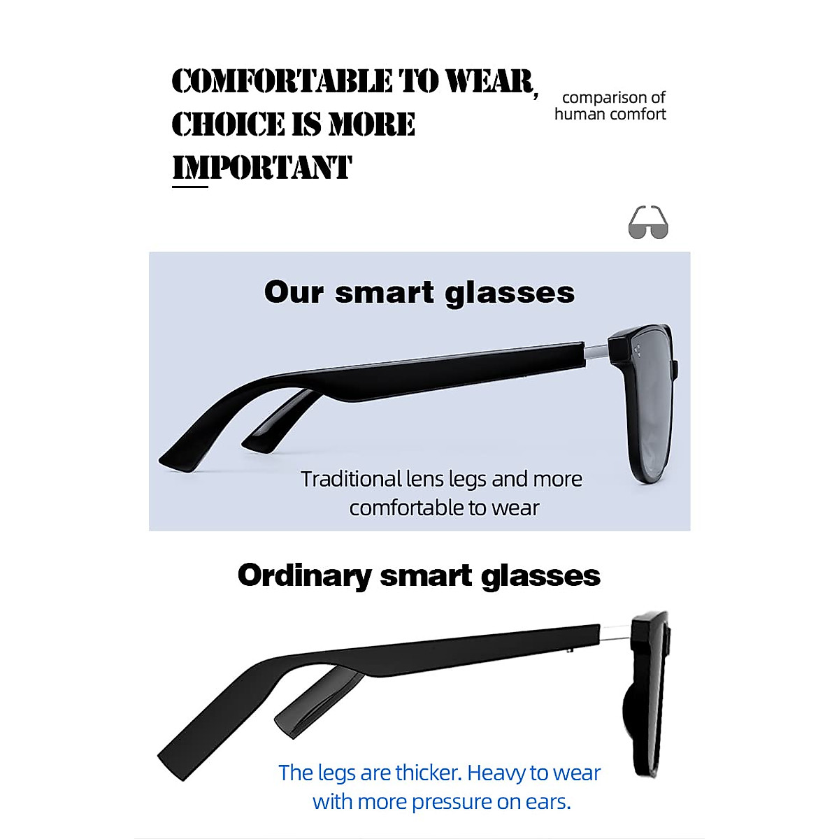 Smart Music Call Glasses Waterproof and Dustproof Anti -Blue Light Navigation Intelligent Voice Siri Awakening Sunglasses ABS Frame Personalized Headset (Round-Sunglasses)