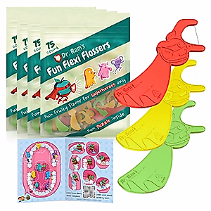 Dr. Ram's Fun Flexi Flossers for Kids - 300 Count Kids Dental Floss - Anti-Ouch Shape with Puzzle and Game - Light Citrus Fruit Scent Kid Floss