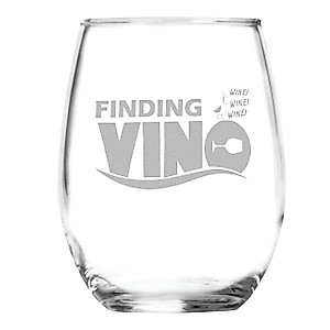 Finding Vino - 15 oz Finding Nemo Fish Wine Glass - Dishwasher Safe -Funny Gag Birthday or Christmas Present - Movie Themed Gifts - Great for long distance Best Friend or Mom - Dory Fan Gift - For Her