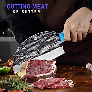 ZENG JIA DAO Forged Serbian Chefs Knife, 7'' Cleaver Knife HC Steel Butcher Knife Ergonomic Pakka Wood Blue Resin Handle for Kitchen/Restaurant/Slaughter House 2024 Gift