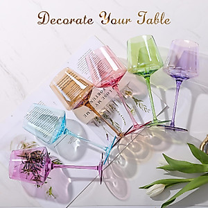 Physkoa Colored Wine Glasses Set 6-16OZ Colorful Wine Glasses With Tall Long Stem&Flat Bottom,Colored Stemmed Wine Glasses,Wine Gifts for Christmas Thanksgiving