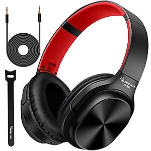 Hayner-Seek Studio Headphones with Microphone Over Ear Stereo Monitoring Closed Headphones for PC, Phone, Chatting, Music, DJ, Podcast (Classical Black-Red)