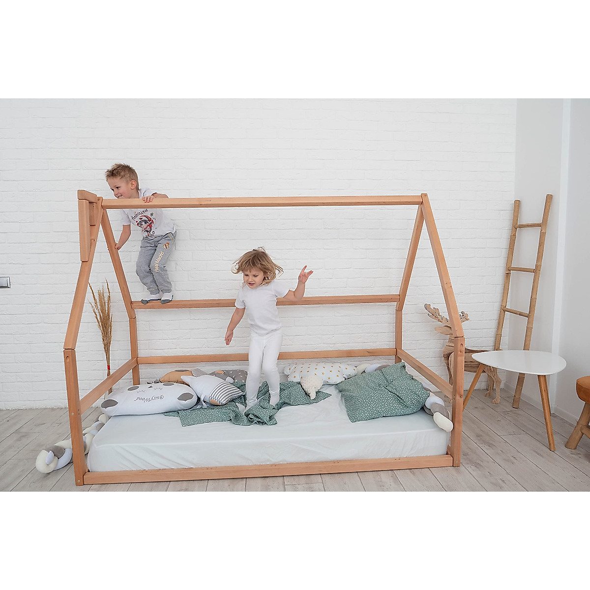 BUSYWOOD Kids Montessori Design Play Room- Toddler Floor Bed House Frame - Montessori Bed Twin - House Frame Toddler Bed (Model 1, Floor Bed)