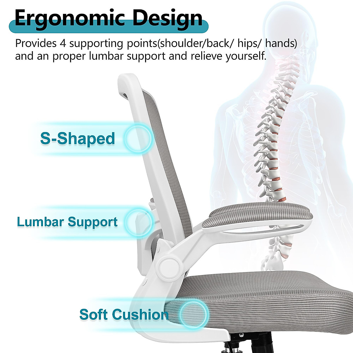 FelixKing Ergonomic Office Chair, Adjustable Height, Breathable Mesh Fabric, Lumbar Support, Gray