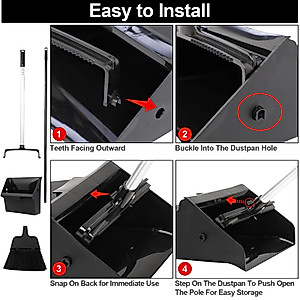 Mumufy 5 Set Lobby Dustpan with Broom Set Lobby Upright Dust Pan and Broom with Long Handle Heavy Duty Commercial Broom Dustpan Combo for Restaurants Kitchen Office Home