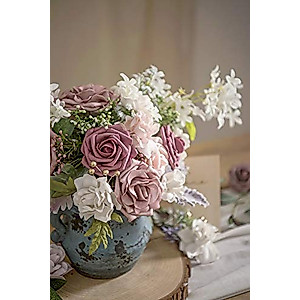 Ling's Moment Artificial Flowers White Gardenia Fake Flowers 2.7" 25 pcs w/Stem for DIY Wedding Bouquets Boutonnieres