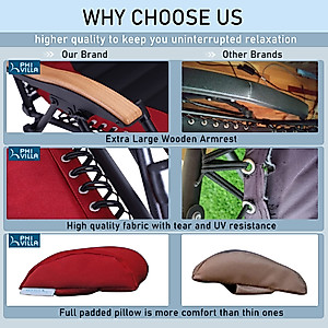 PHI VILLA XXL Oversized Padded Zero Gravity Chair, Foldable Patio Recliner, 30" Wide Seat Anti Gravity Lounger with Cup Holder, Support 400 LBS (Red)