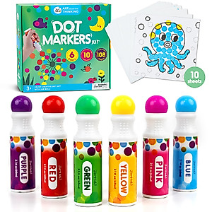 Jar Melo Washable Dot Markers, 6 Colors Dot Paints with 108 PDF & 10 Physical Activity Papers, Non-Toxic Bingo Daubers for Toddlers 1-3 2-4